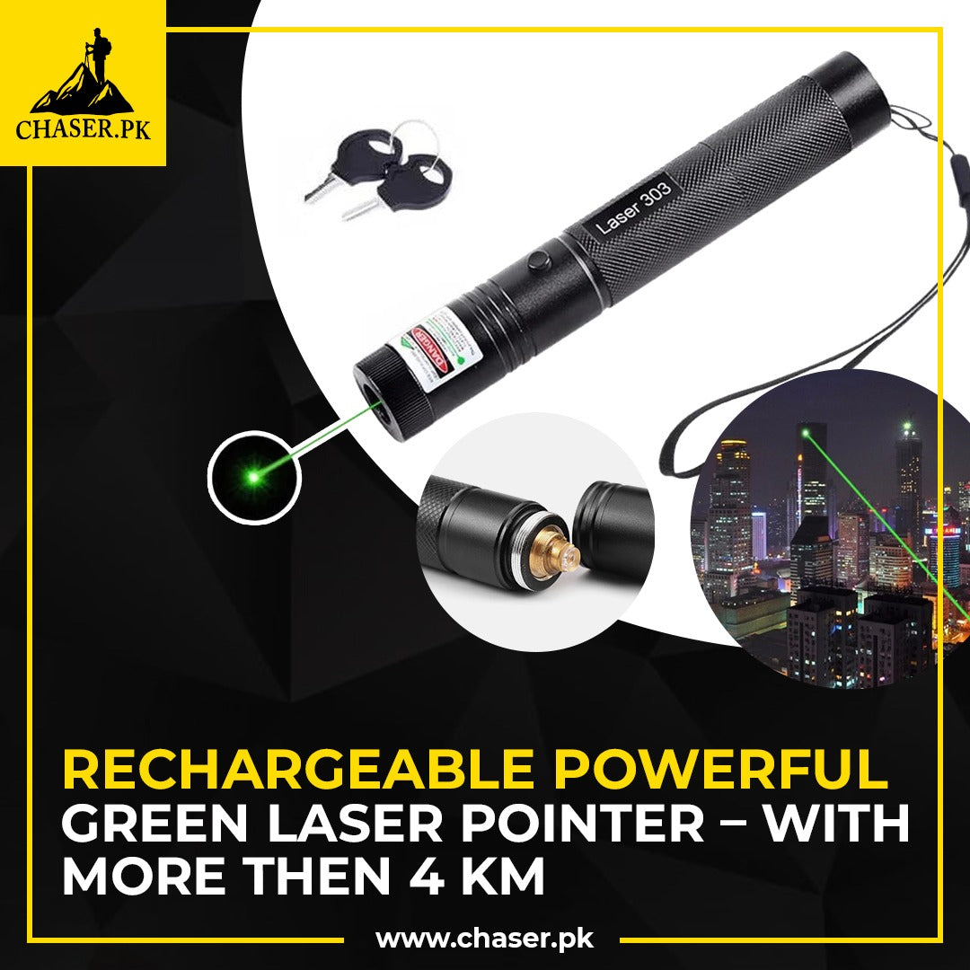 Rechargeable Powerful Green Laser Pointer – With More Then 4 KM – Chaser.pk